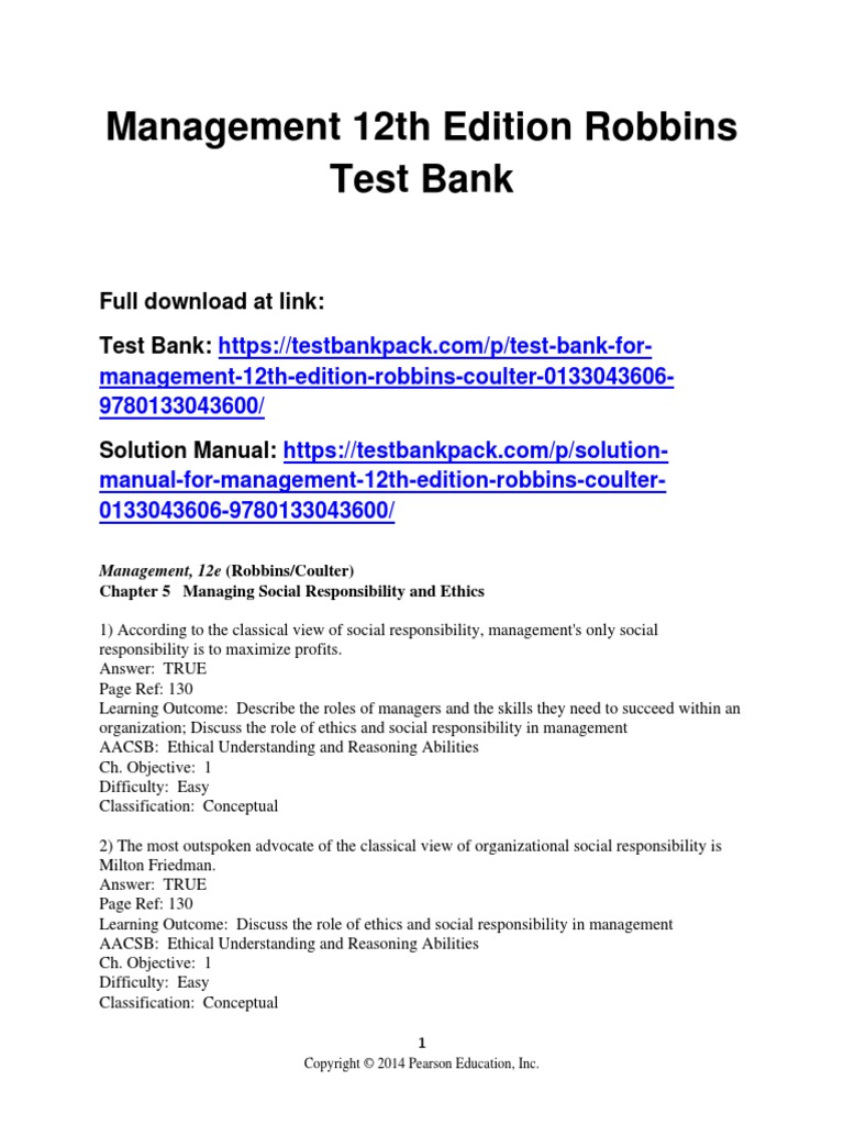 Management 12th Edition Robbins Test Bank 1 | PDF