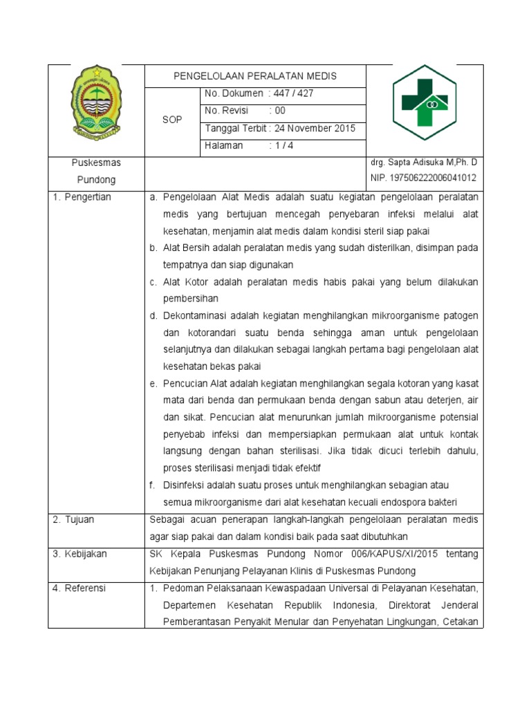 SOP Pengelolaan Peralatan Medis | PDF | Pengembangan Diri | Sains & Matematika