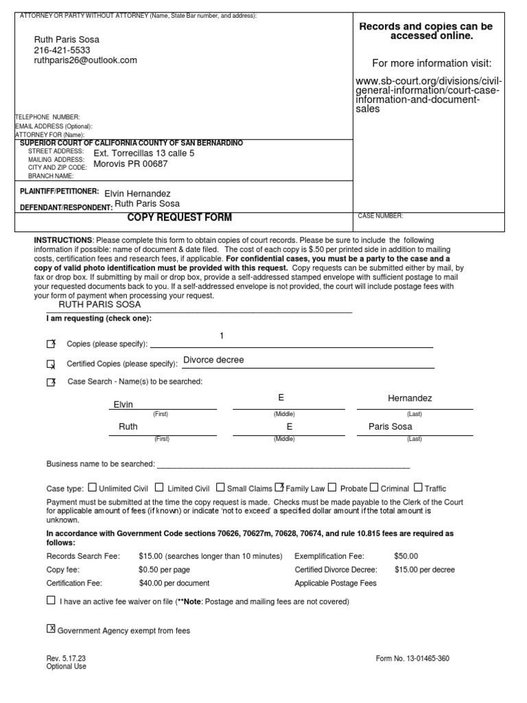 13 01465 360CopyRequestForm (1) Llena | PDF | Mail | United States ...