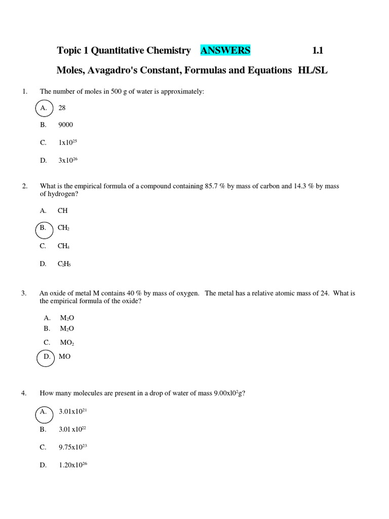 Topic 1 Quantitative Chemistry - Compress | PDF
