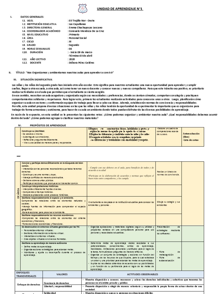 UNIDAD DE APRENDIZAJE #1 Personal | PDF