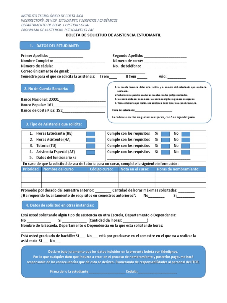 Boleta de Solicitud de Asistencia Estudiantil 2s-2019 | PDF