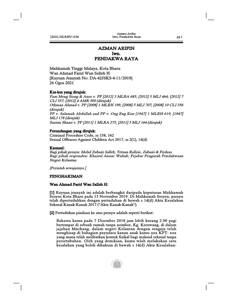 Azman Arifin LWN Pendakwa Raya | PDF
