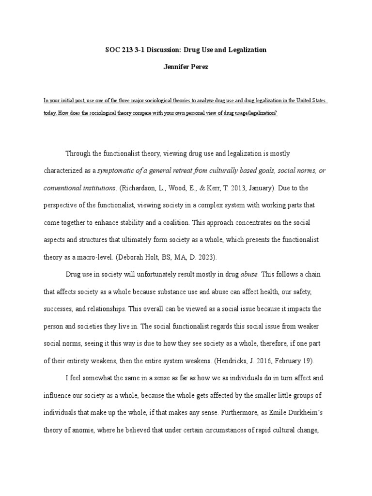 SOC 213 3-1 Discussion Drug Use and Legalization | PDF