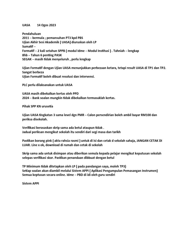 Penataran UASA Di SMKBT 14.8.2023 | PDF