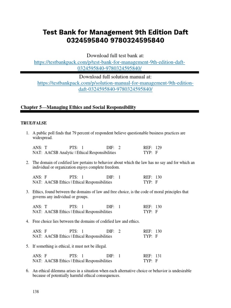 Management 9th Edition Daft Test Bank 1 | PDF