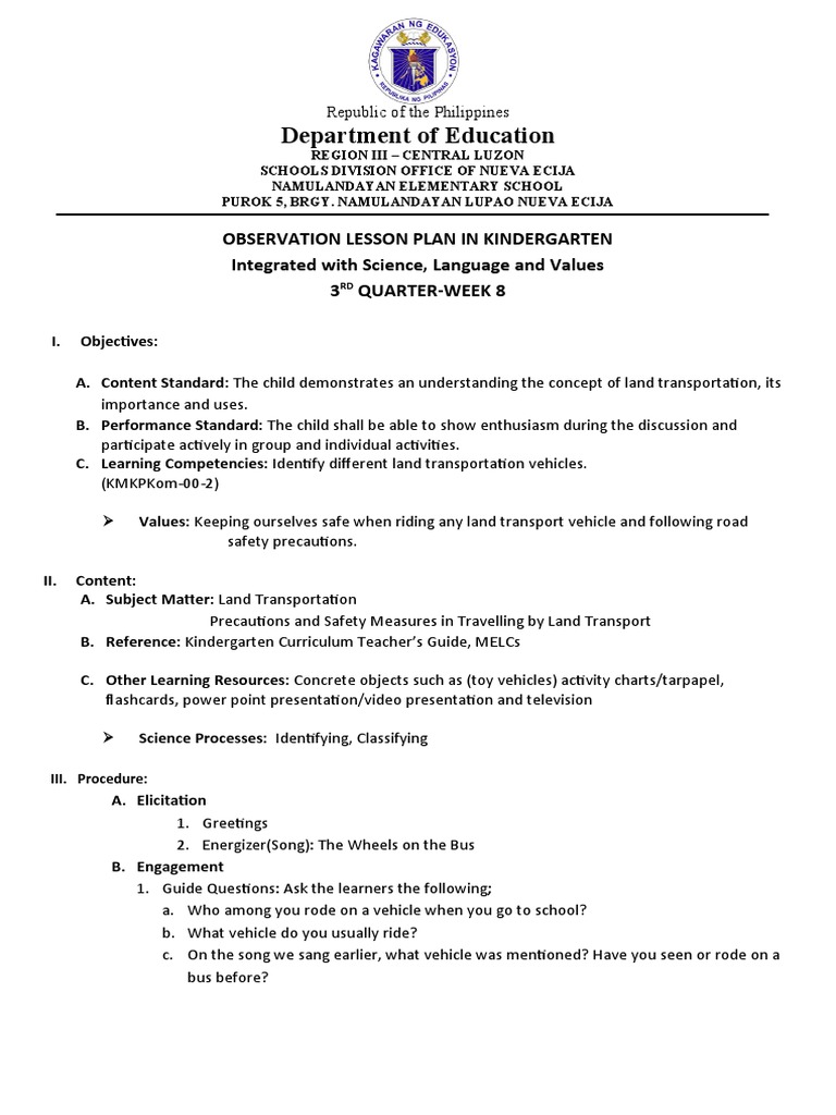 Kat Lesson Plan COT 1 | PDF | Learning | Lesson Plan