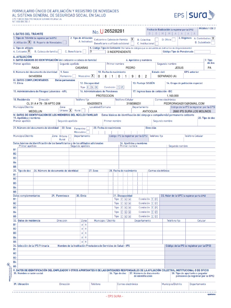 Formulario Eps Sura | PDF