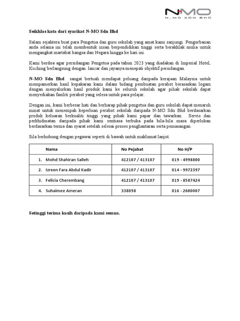 Seikhlas Kata Dari Syarikat NMO SDN BHD | PDF