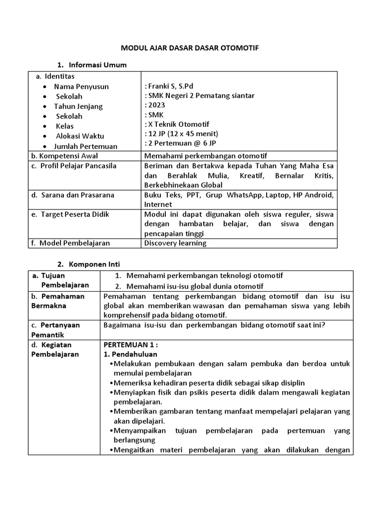 Elemen B MODUL AJAR DASAR DASAR OTOMOTIF | PDF Elemen B MODUL AJAR DASAR DASAR OTOMOTIF | PDF