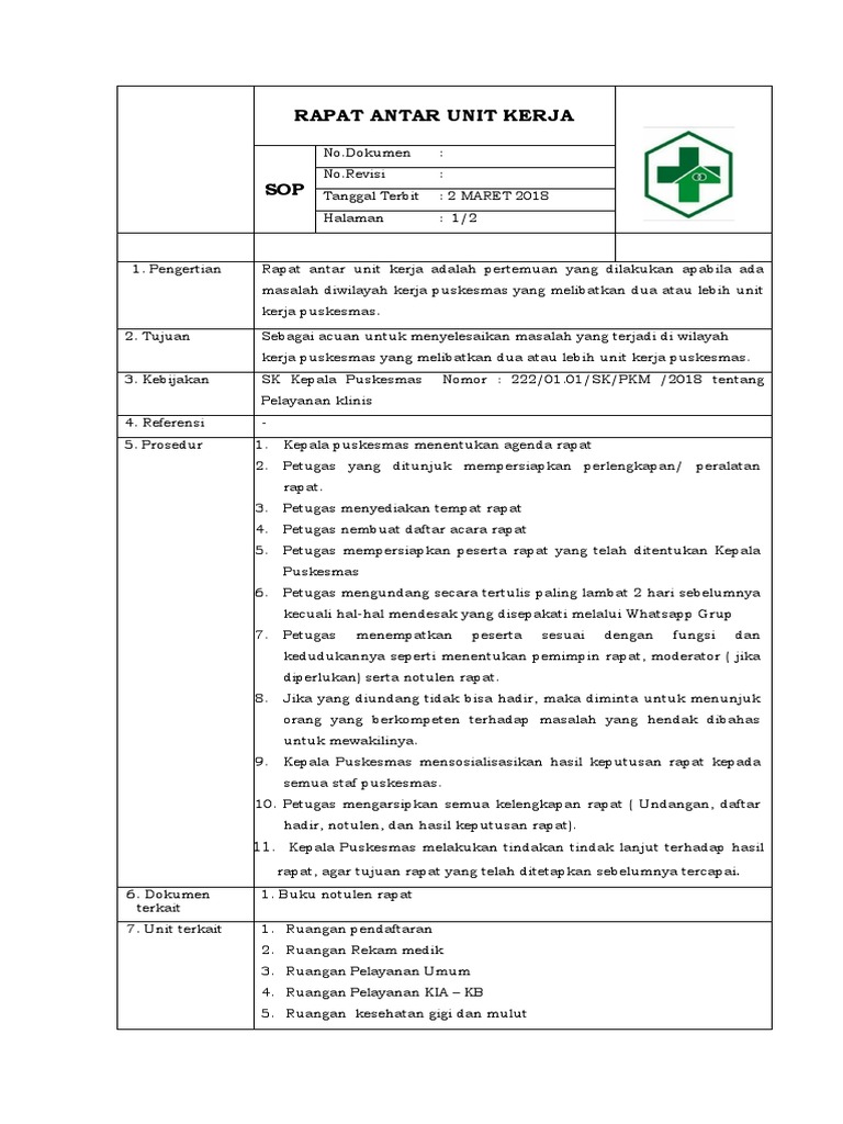 Sop Rapat Antar Unit Kerja | PDF