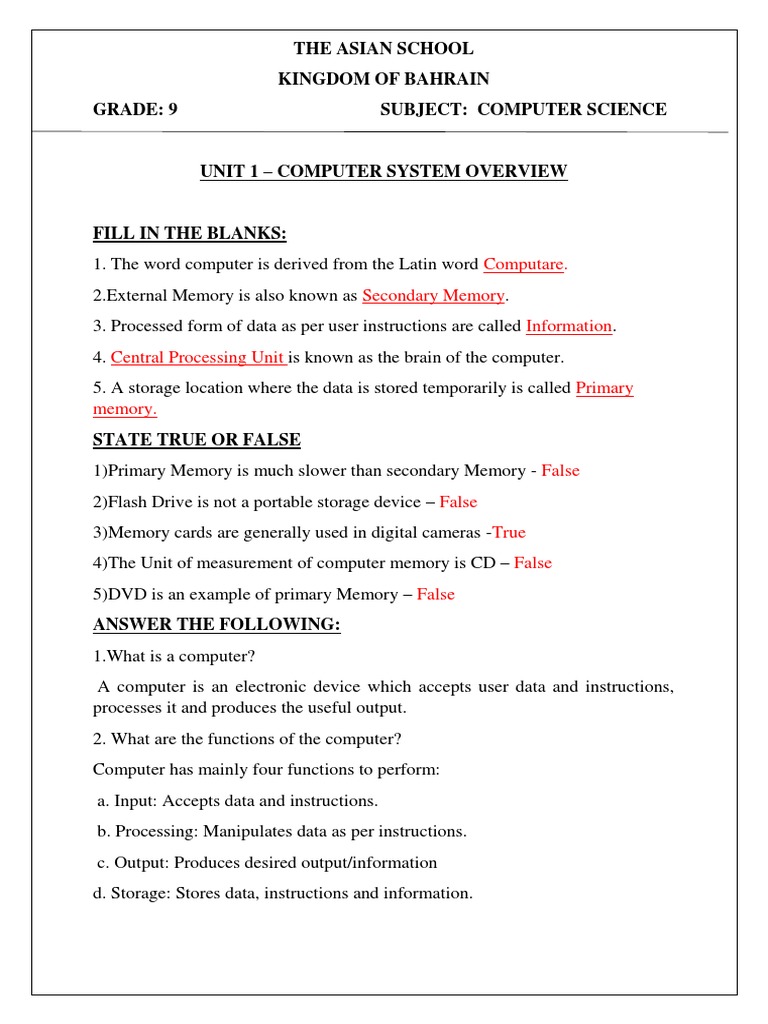 The Computer System - Notes | PDF | Business | Computers
