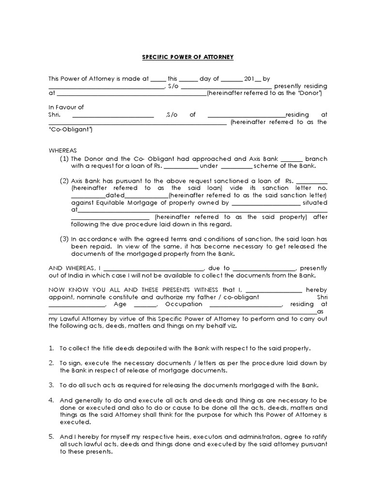 Specific Power of Attorney | PDF | Power Of Attorney | Justice