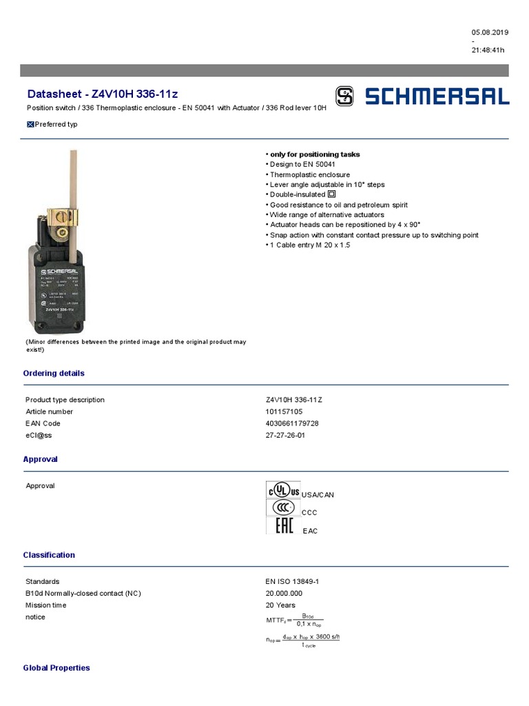 64) Schmersal-Z4v10h336-11z-Datasheet | PDF | Technology & Engineering