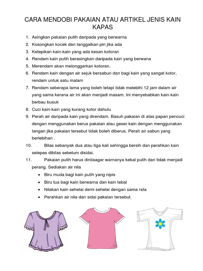Cara Mendobi Pakaian Kain Kapas | PDF