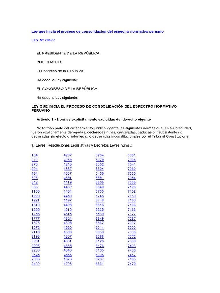 LEY #29477 Leyes Derogadas, Nulas, Caducas Etc | PDF