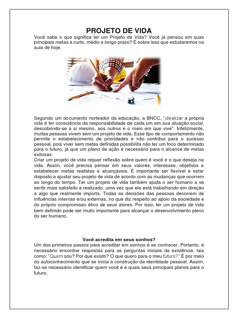 Projeto De Vida 3ºbimestre Pdf