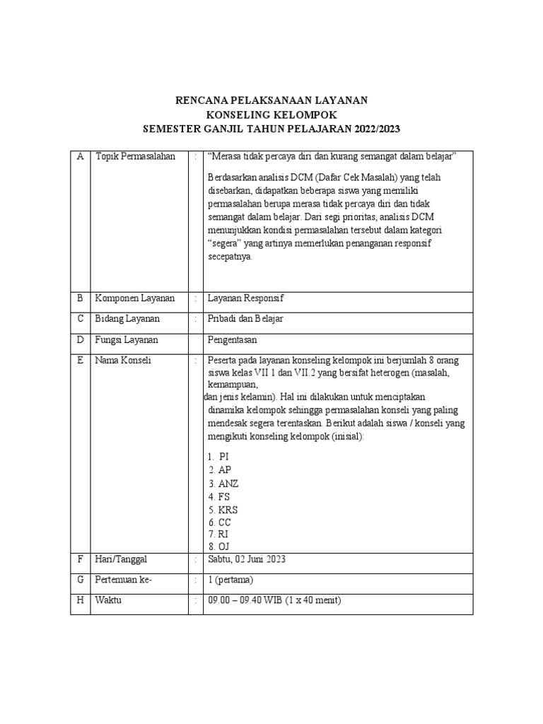 RPL Konseling Kelompok | PDF | Karier & Perkembangan | Pengembangan Diri