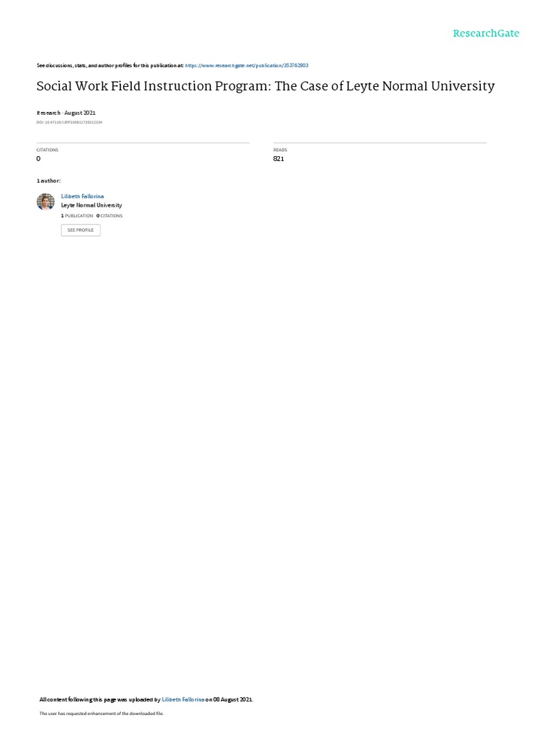 Social Work Field Instruction at Leyte U | PDF | Academic Degree | Critical Thinking