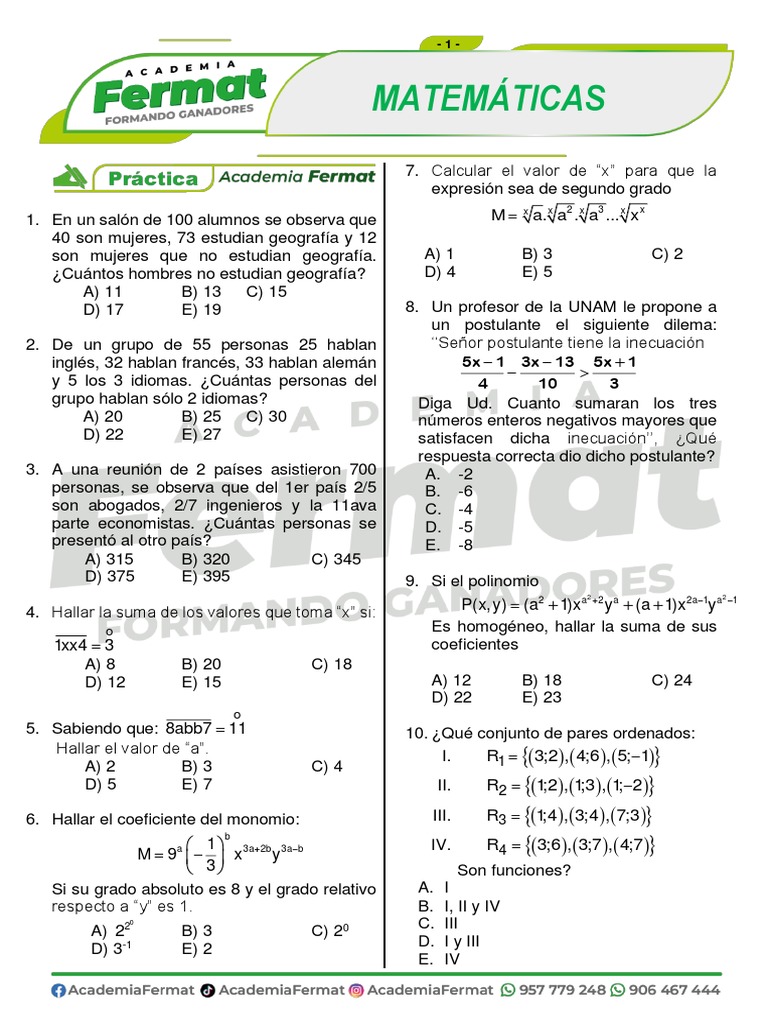 Matemáticas - Repaso Final | PDF