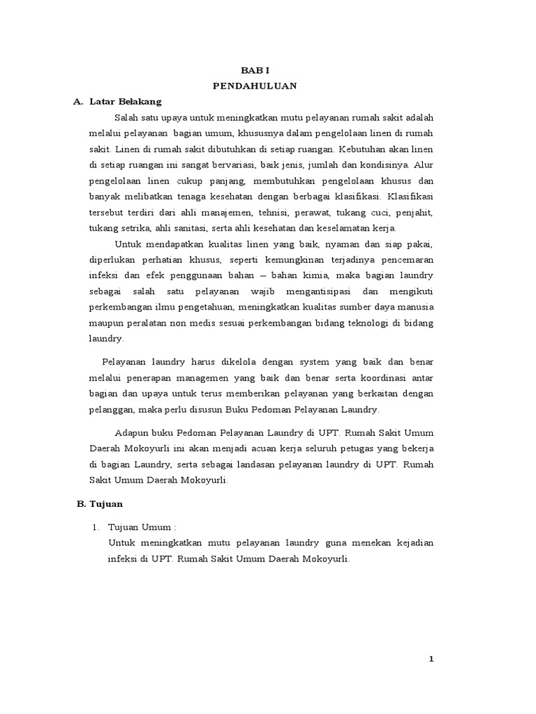 Pedoman Pengelolaan Unit Kerja Linen Laundry | PDF