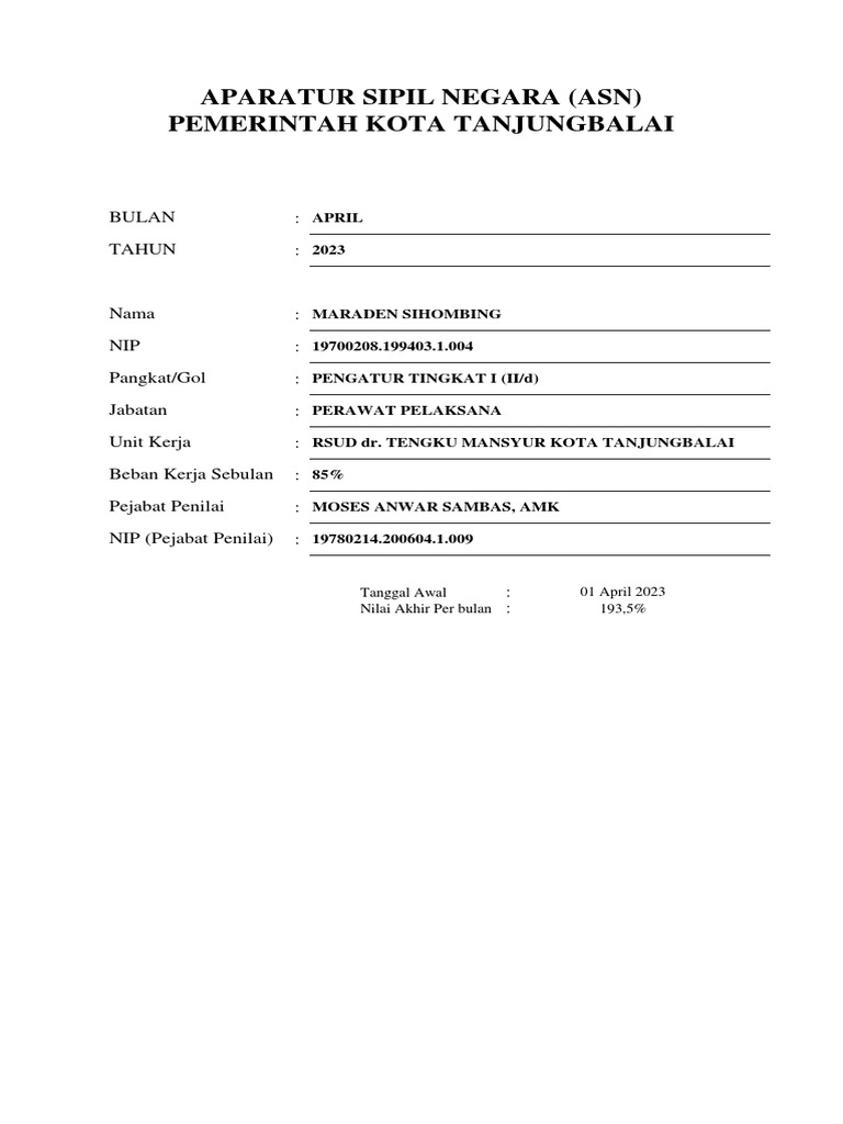 Asli LKH Revisi 2023 Pak Maraden Bulan April | PDF