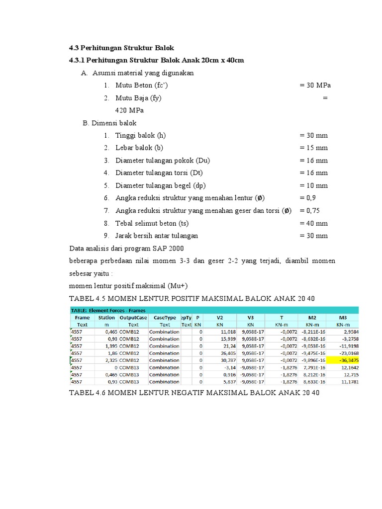 Perhitungan Struktur Balok 20x40 dan Induk | PDF