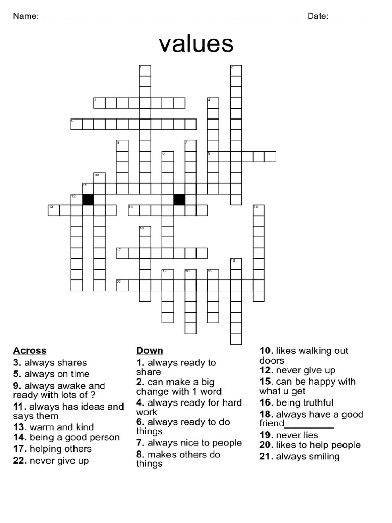 Values Crossword | PDF