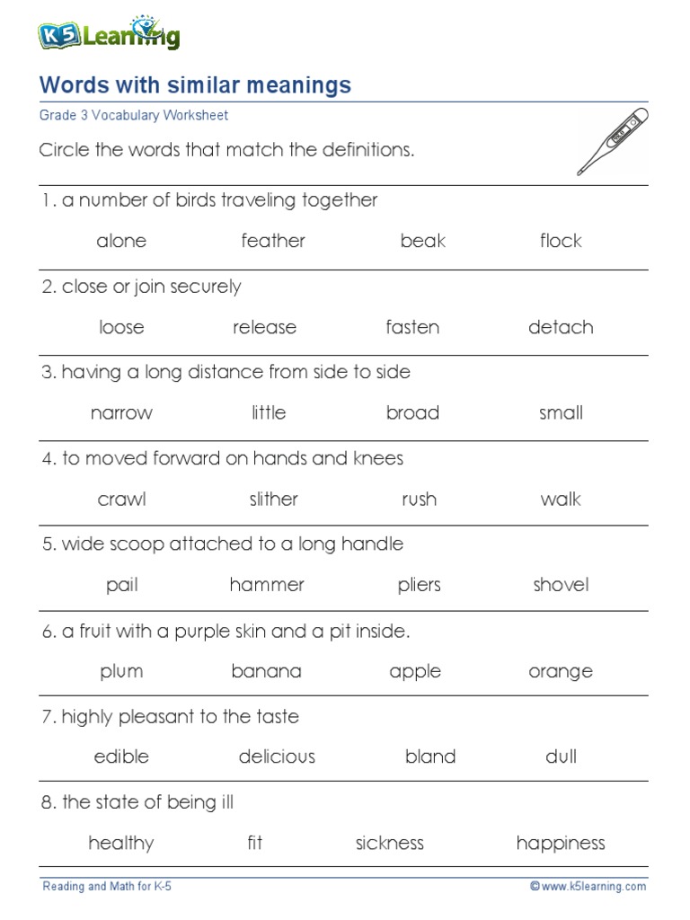 Grade 3 Words Meanings 1 | PDF