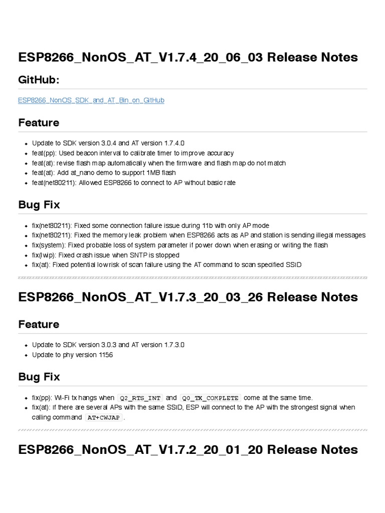 ESP8266 NonOS AT Release Note | PDF