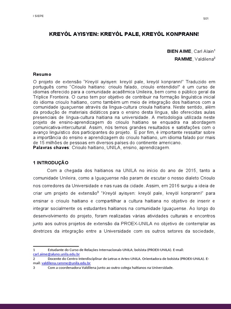 Kreyòl Ayisyen - Letras e Línguas | PDF