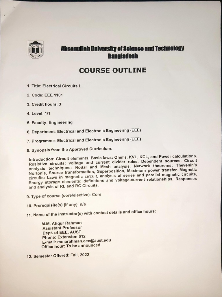 EEE Course Outline | PDF
