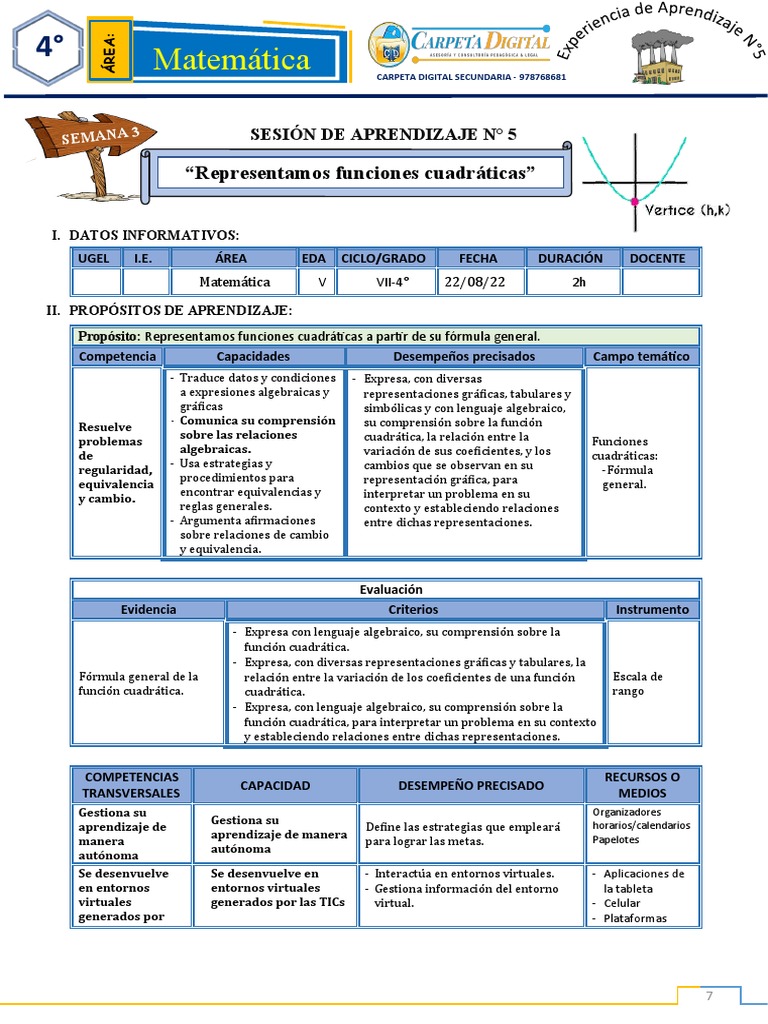 4° Sesión de Aprendizaje Sesión5-Sem.3-Exp.5-Mate | Descargar gratis PDF | Aprendizaje
