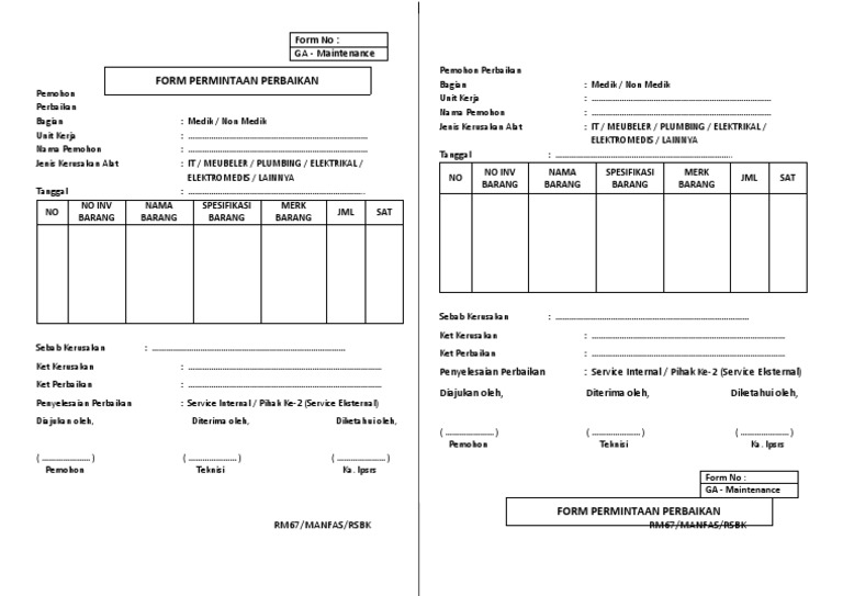 Form Permintaan Perbaikan Baru Pdf