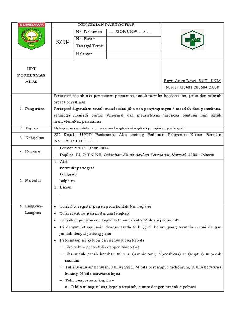 Sop Pengisian Partograf | PDF
