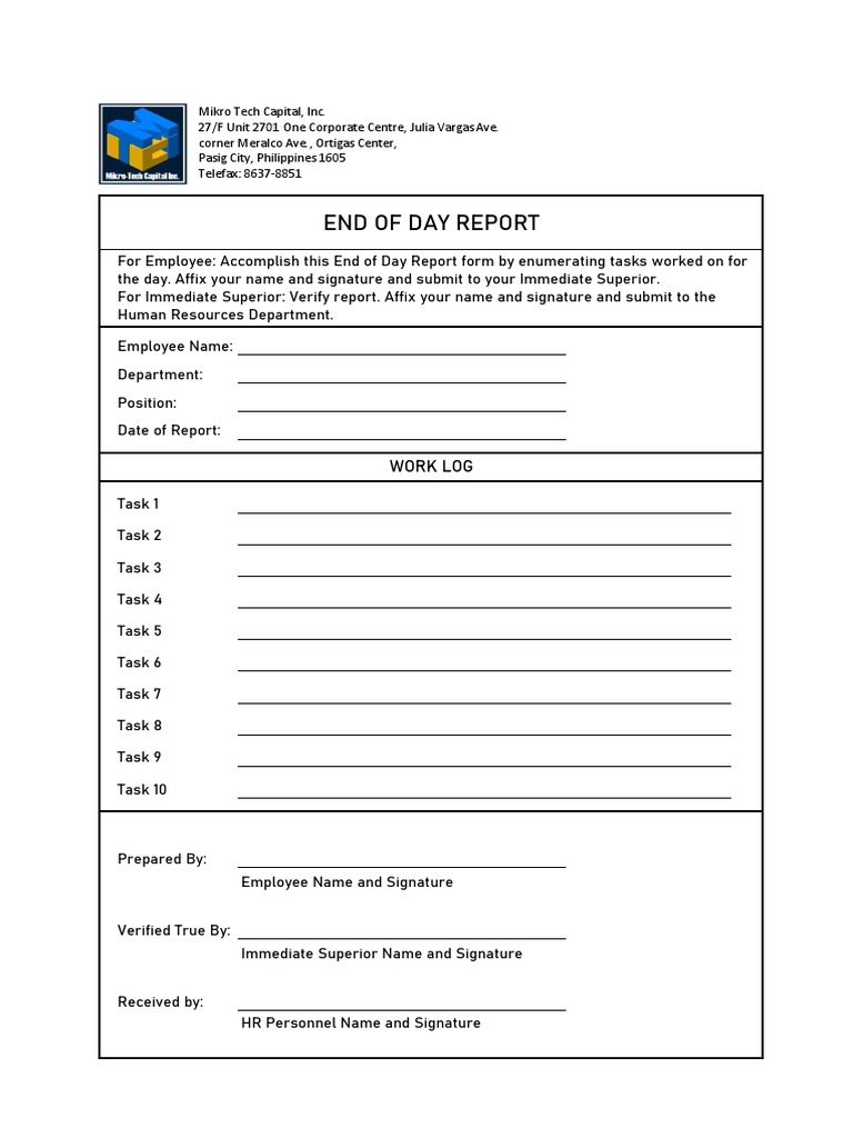 Editable - End of Day Report | PDF