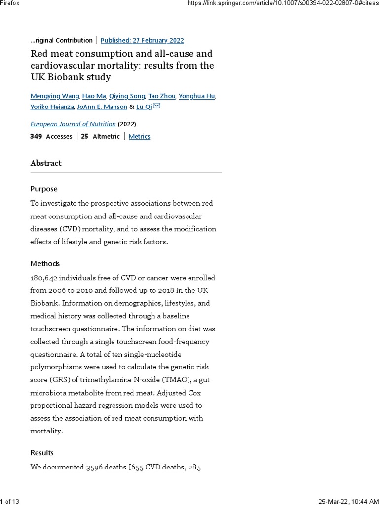 Red Meat Consumption and All-Cause and Cardiovascular Mortality Results ...