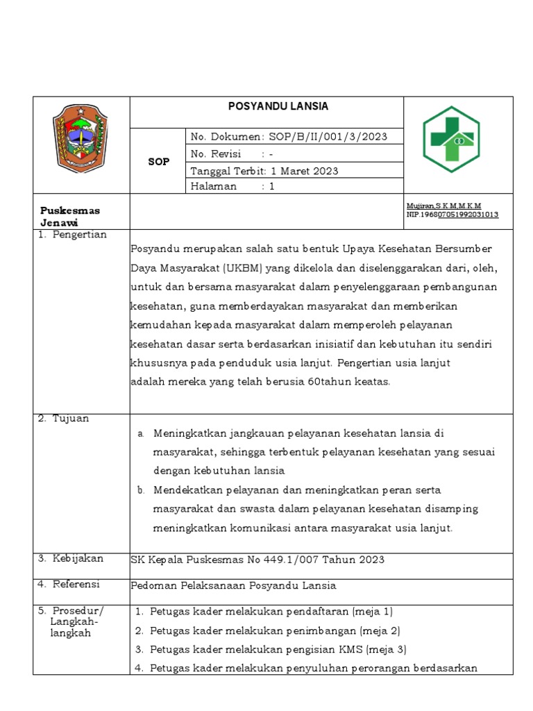 Sop Lansia 2023 | PDF