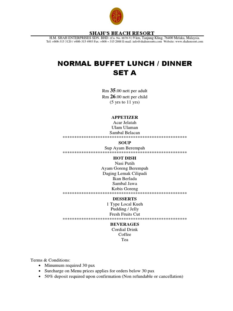Normal Buffet Lunch or Dinner | PDF