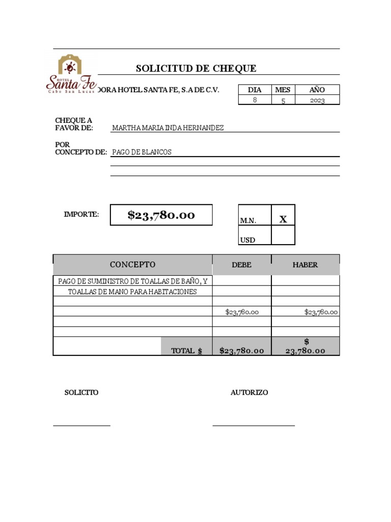 Solicitud de Cheque | PDF