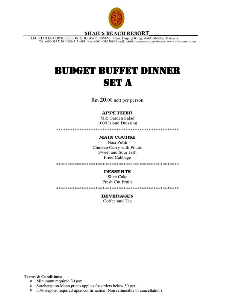 Budget Buffet Dinner Menu | PDF