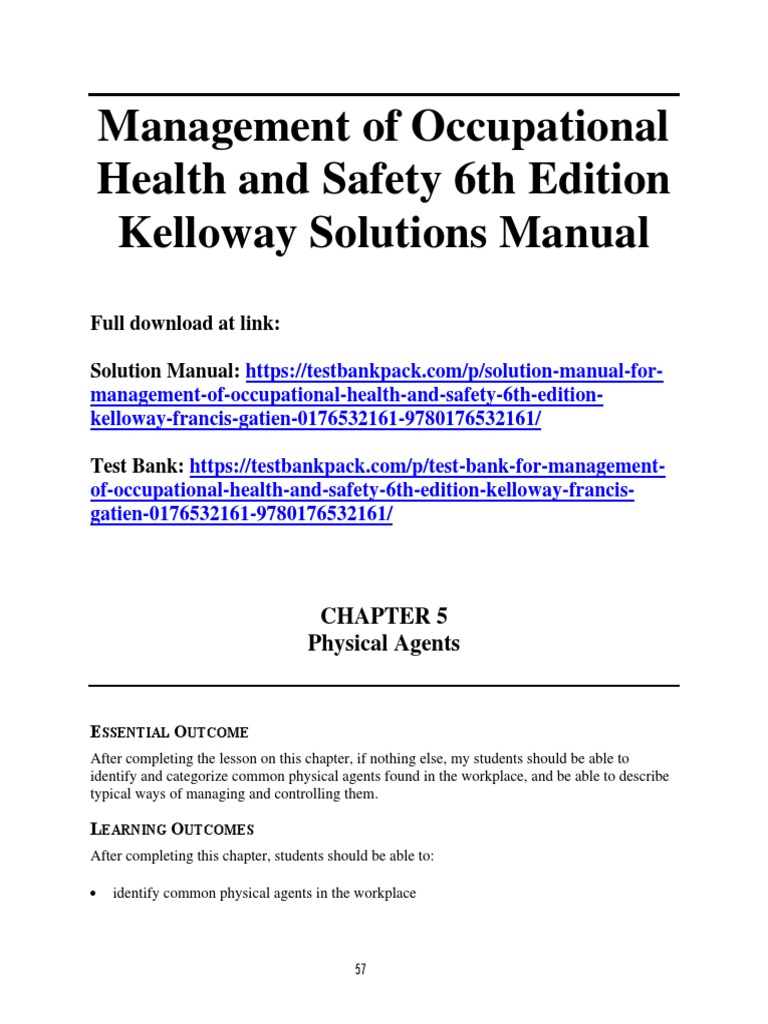 Management of Occupational Health and Safety 6th Edition Kelloway ...