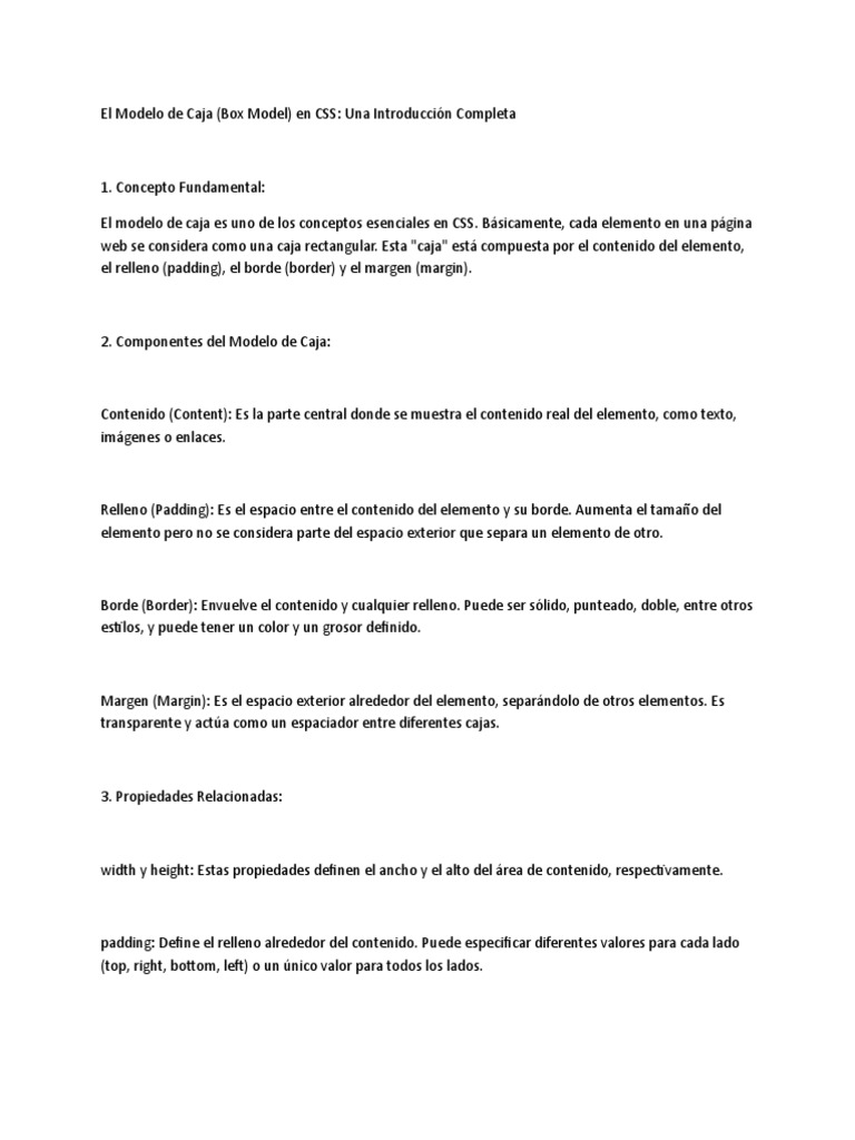 El Modelo de Caja (Box Model) en CSS Una Introducción Completa | PDF