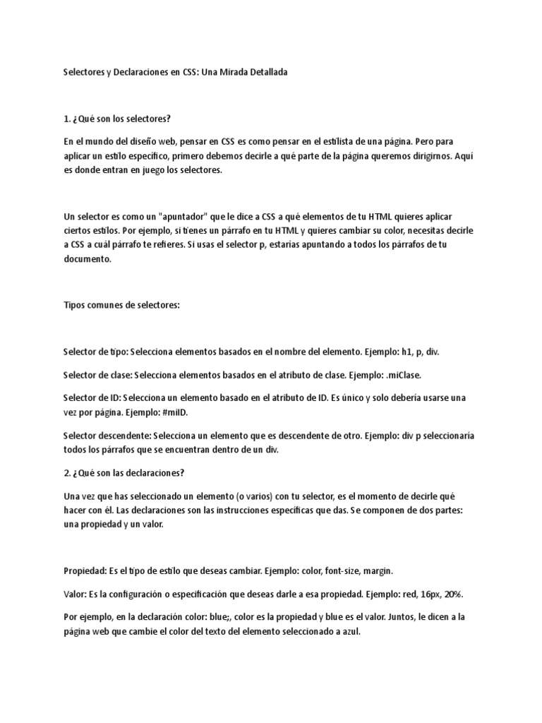 Selectores y Declaraciones en CSS Una Mirada Detallada | PDF Selectores y Declaraciones en CSS Una Mirada Detallada | PDF