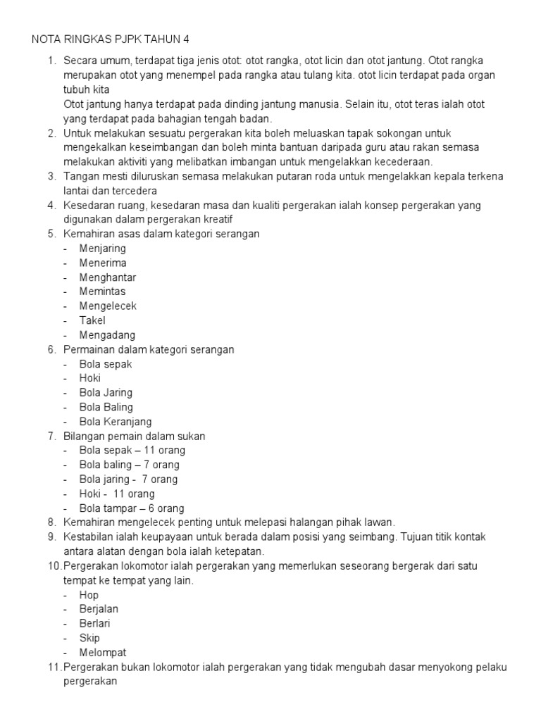 Nota Ringkas PJ Tahun 4 | PDF