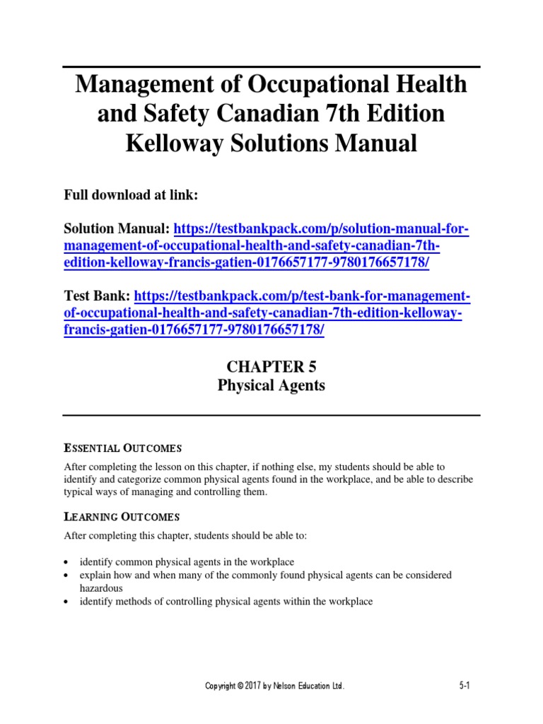 Management of Occupational Health and Safety Canadian 7th Edition ...