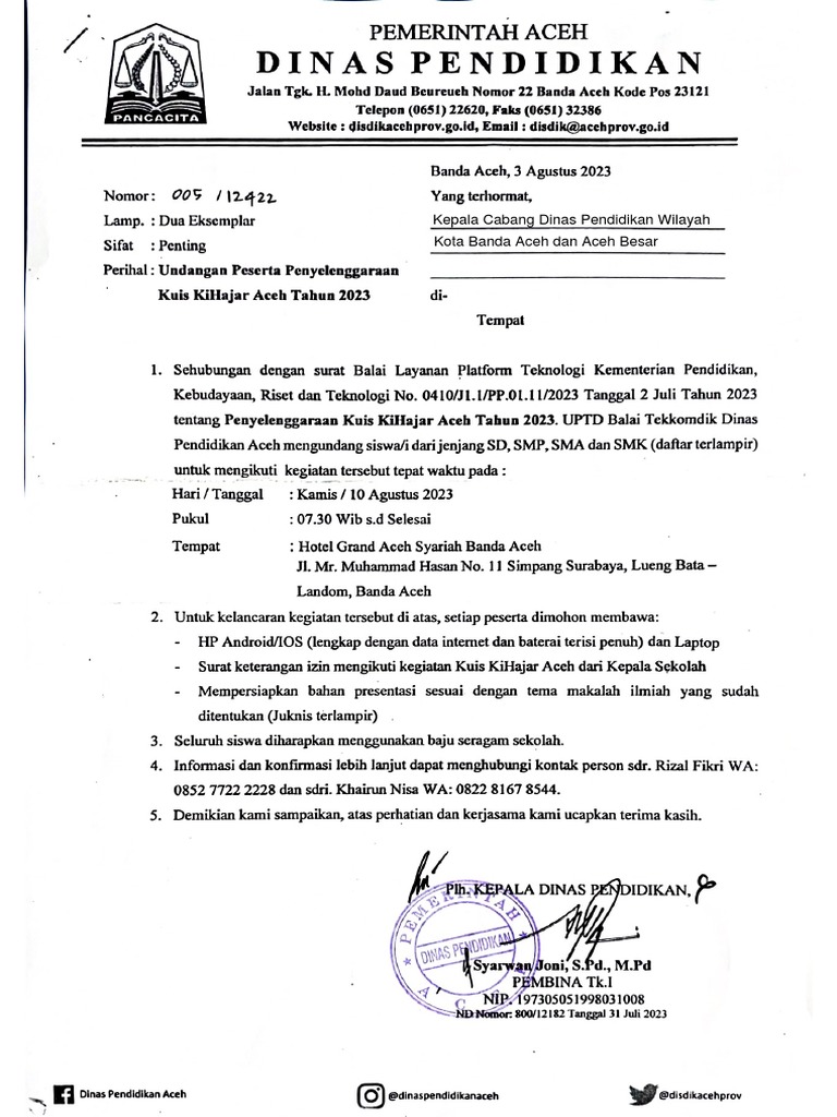 Surat Und Kihajar Cabdin Banda Aceh Dan Abes | PDF