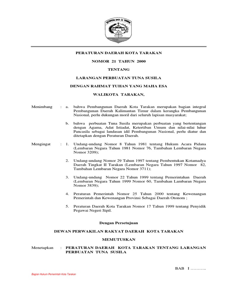 Perda Larangan Tuna Susila Tarakan | PDF