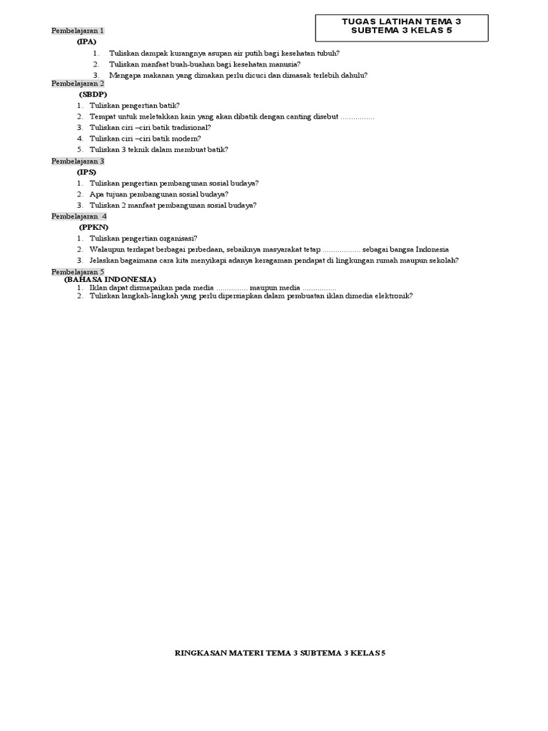 Tugas Tema 3 Subtema 3 | PDF