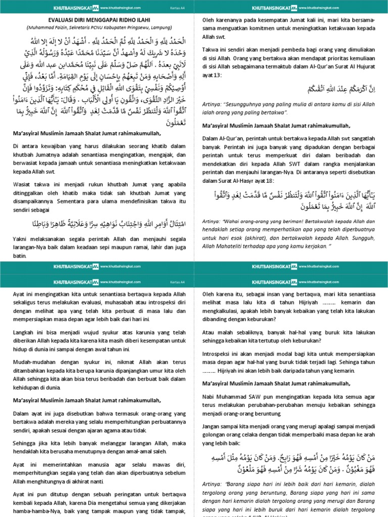 Khutbah Jumat Indonesia - Evaluasi Diri Menggapai Ridho Ilahi | PDF